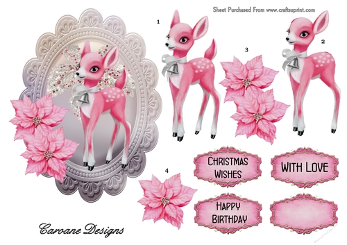 Pink Bambi - A5 card topper with decoupage - CUP847717_21555 | Craftsuprint