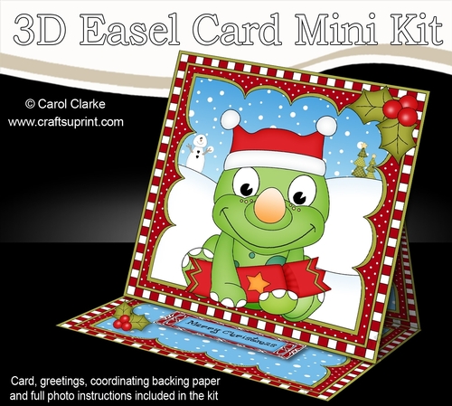 3D Easel Card Mini Kit - Cute Little Christmas Dino has an Xmas Cracker ...