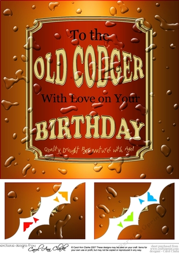 8 x 8 Birthday to the OLD CODGER Beer Label Scalloped corner Topper ...