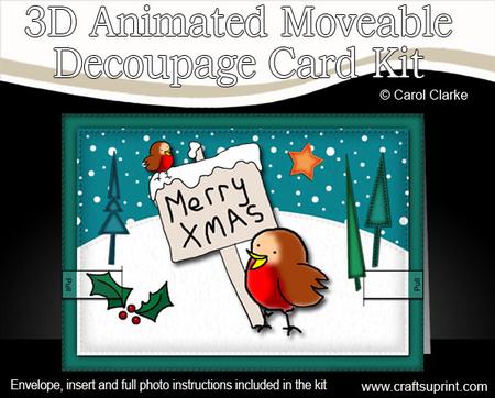 3D Xmas Robins Animated Moveable Decoupage Card Kit - CUP231158_359 ...