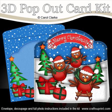 3D Xmas Sledging Robin Pop Out Card Kit - CUP252202_359 | Craftsuprint