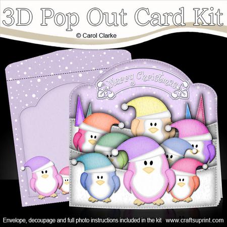 3D Xmas Pastel Penguins Pop Out Card Kit - CUP252203_359 | Craftsuprint