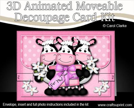 3D Moo Cow's Present Animated Moveable Decoupage Card Kit - CUP289199 ...