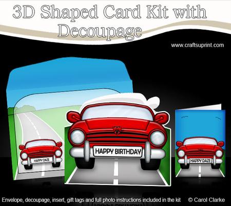 3D Sports Car Shaped Card with Decoupage - CUP332728_359 | Craftsuprint