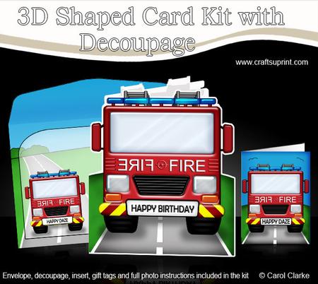 3D Fire Engine Shaped Card with Decoupage - CUP332731_359 | Craftsuprint