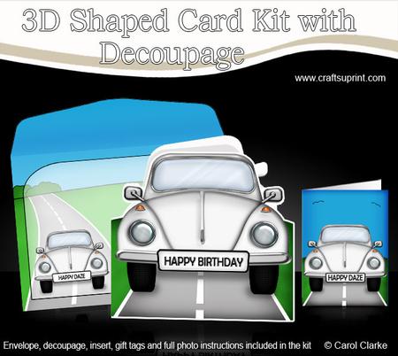3D Beetle Car Shaped Card with Decoupage - CUP333330_359 | Craftsuprint
