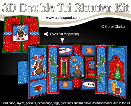 3D Xmas Rudolph Double Tri Shutter Card Kit - CUP346515_359 | Craftsuprint