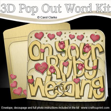3D Ruby Wedding with Roses Pop Out Word Card Kit - CUP353345_359 ...