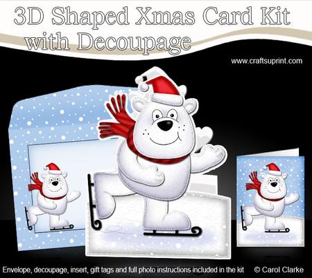 3D Xmas Skating Polar Bear Shaped Card with Decoupage - CUP364402_359 ...