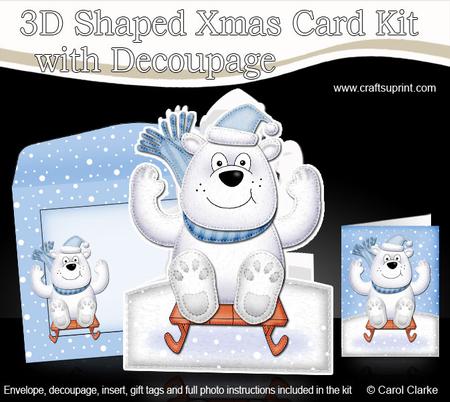 3D Xmas Sledging Polar Bear Shaped Card with Decoupage - CUP364653_359 ...