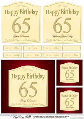 65th Birthday Red Wine Label with 3D Decoupage - CUP373749_359 ...