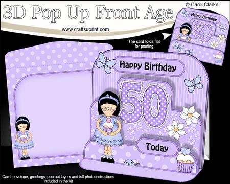 3D Roz's Cupcake 50th Birthday Girlz Pop Up Age Card Kit - CUP469434 ...
