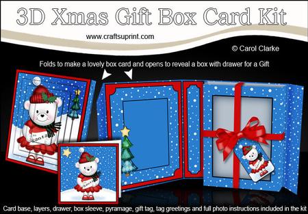 3D Xmas Teddy Tess Gift Box Card Kit & Pyramage - CUP484784_359 ...