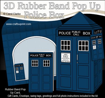 3D Police Box Rubber Band Pop Up Card - CUP580036_359 | Craftsuprint