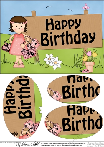 A5 HAPPY BIRTHDAY Girlz Suzi goes Shopping Oval Pyramage Topper ...