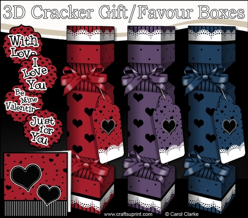 3D Romantic Hearts Valentine Love & Romance Cracker Gift Favour Boxes ...