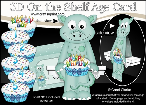 3D On the Shelf Card Kit - Cute Little Deke Dinosaur is the Birthday ...