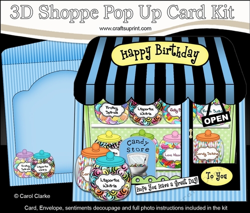 3D Shoppe Window Pop Up Card Kit - The Candy Store Sweet Shop ...