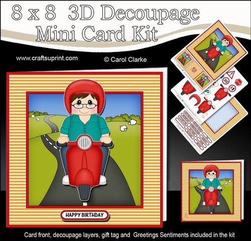 8 x 8 Mini Kit with 3d Decoupage - Tad Rides his Motor Scooter ...
