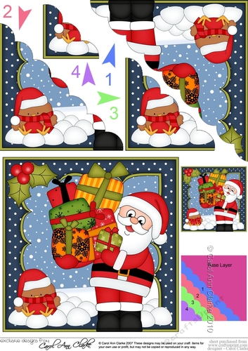 Christmas Santa has lots of Presents Scallop Corner side stacker Topper ...