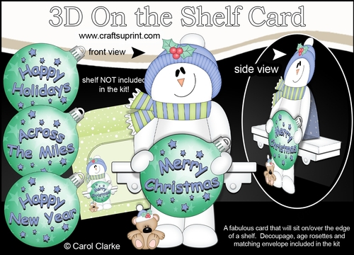 3D Christmas On the Shelf Card Kit - Snowman Rio has an Xmas Bauble ...