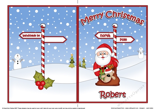 5 x 7 Quick Cut and Fold Card - Merry Christmas ROBERT with Santa ...