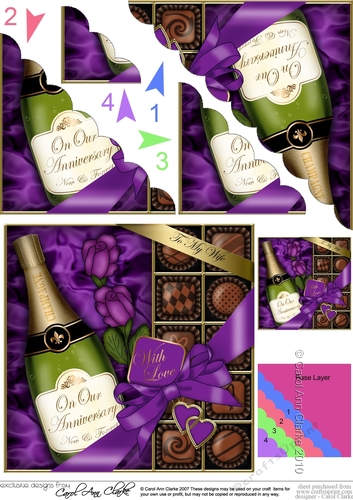 Wife Anniversary Champers Chocs & Roses Scalloped Corner Stacker ...
