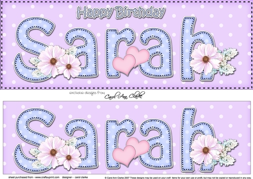 Large DL Happy Birthday SARAH 3D decoupage - CUP850496_359 | Craftsuprint