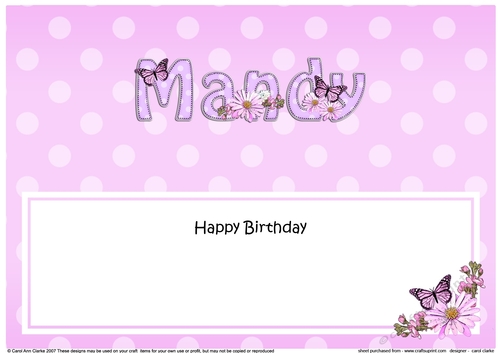 Large DL Happy Birthday MANDY insert - CUP853213_359 | Craftsuprint