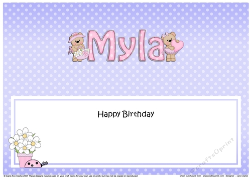 Large DL Happy Birthday MYLA insert - CUP861810_359 | Craftsuprint