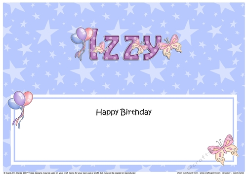 Large DL Happy Birthday IZZY insert - CUP864948_359 | Craftsuprint
