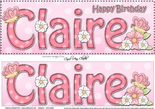 Large DL Happy Birthday CLAIRE 3D decoupage - CUP875950_359 | Craftsuprint
