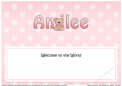 Large DL Welcome to the World AMILEE insert - CUP887204_359 | Craftsuprint
