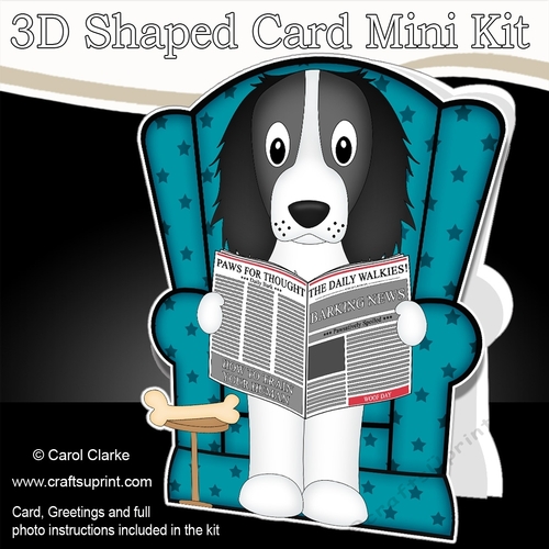 3D Shaped Card Kit - Little Springer Spaniel Dog Baxter reads the ...