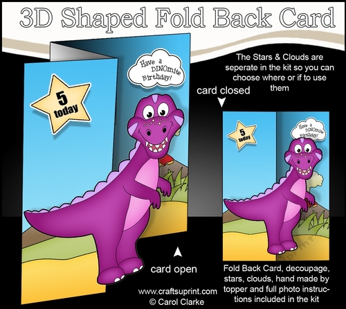 3D Shaped No-Hole Fold Back Mini Kit - Cute Little Dinosaur Bobosaur ...