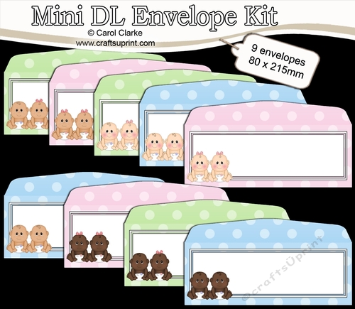 9 Mini Dl (80 x 215mm) New Baby Twins Envelope Kit - CUP897561_359 ...