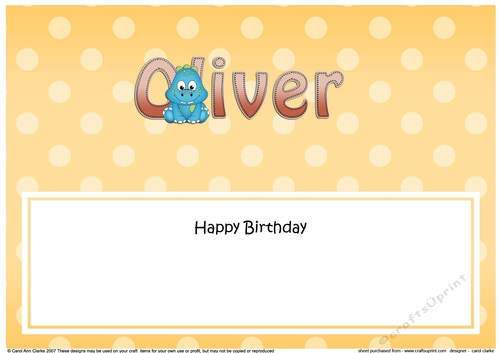 Large DL Happy Birthday OLIVER insert - CUP902104_359 | Craftsuprint