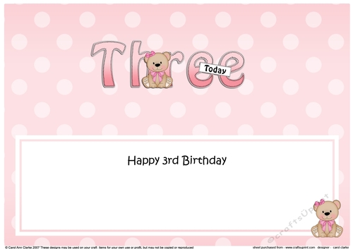 Large DL Happy Birthday THREE TODAY insert - CUP903632_359 | Craftsuprint