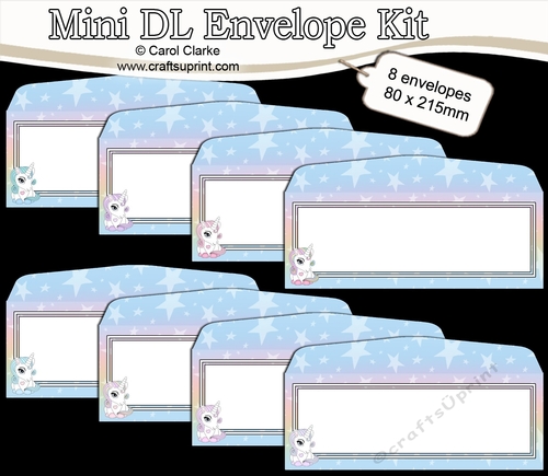 8 Mini Dl (80 x 215mm) Cute Unicorns Envelope Kit - CUP904007_359 | Craftsuprint
