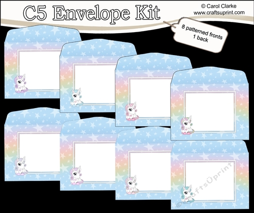 8 x C5 Cute Unicorn envelopes Kit - CUP910018_359 | Craftsuprint