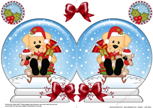 Christmas Snow Globe Shaped Card - Little Golden Labrador Dog is ...