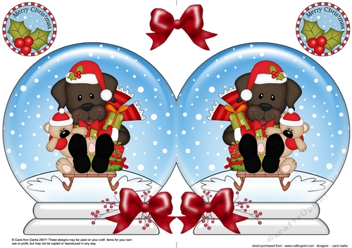 Christmas Snow Globe Shaped Card - Little Chocolate Labrador Dog is ...
