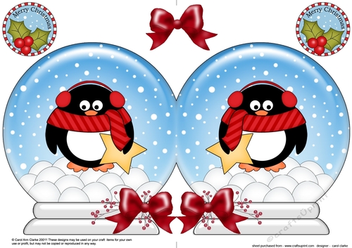 Christmas Snow Globe Shaped Card - Cute Pip Penguin has an Xmas Star ...