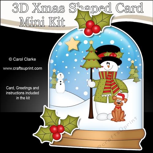 3D Shaped Christmas Snow Globe Card Kit - Snowman has an Xmas Tree ...