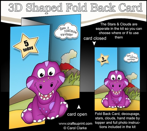 3D Shaped No-Hole Fold Back Mini Kit - Cute Little Bobosaur Dino ...