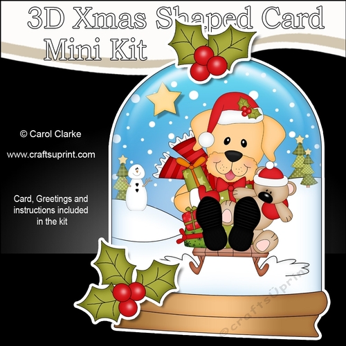 3D Shaped Christmas Snow Globe Card Kit - Little Golden Labrador Dog ...