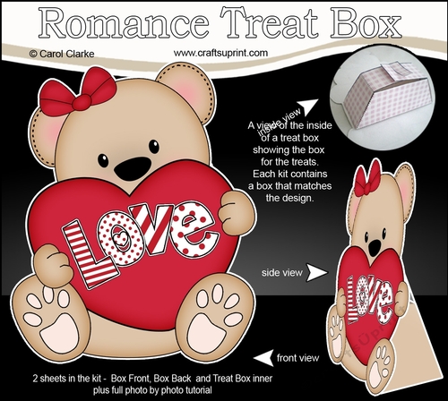 3D Valentine Treat Box Mini Kit - Livvy Teddy Bear has a Love Heart ...