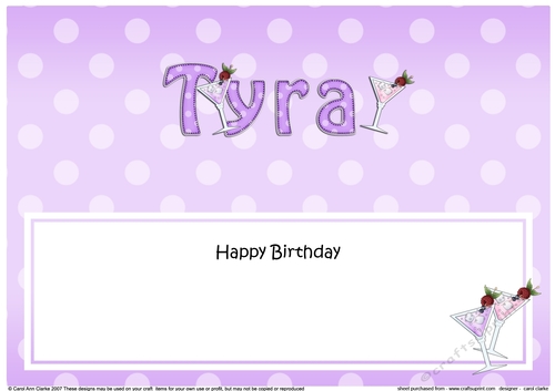 Large DL Happy Birthday TYRA insert - CUP940585_359 | Craftsuprint
