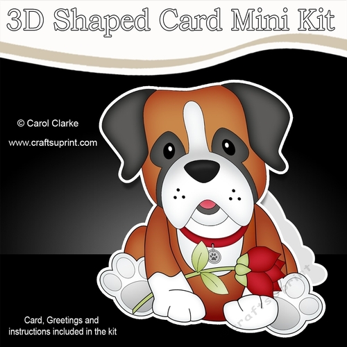 3D Shaped Card Mini Kit - Cute Romantic Boxer Dog has a Rose ...