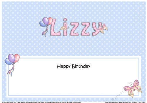 Large DL Happy Birthday LIZZY insert - CUP946670_359 | Craftsuprint